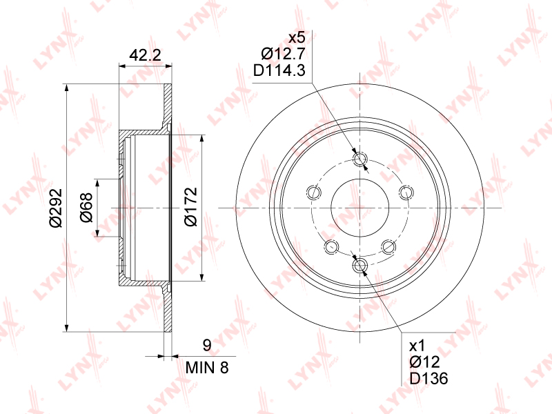 Диск тормозной невентилируемый задний (292x9)